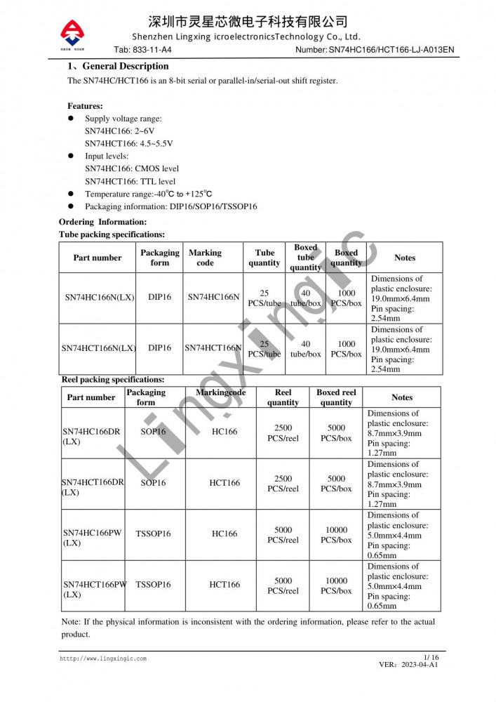 SN74HC166 datasheet page 3