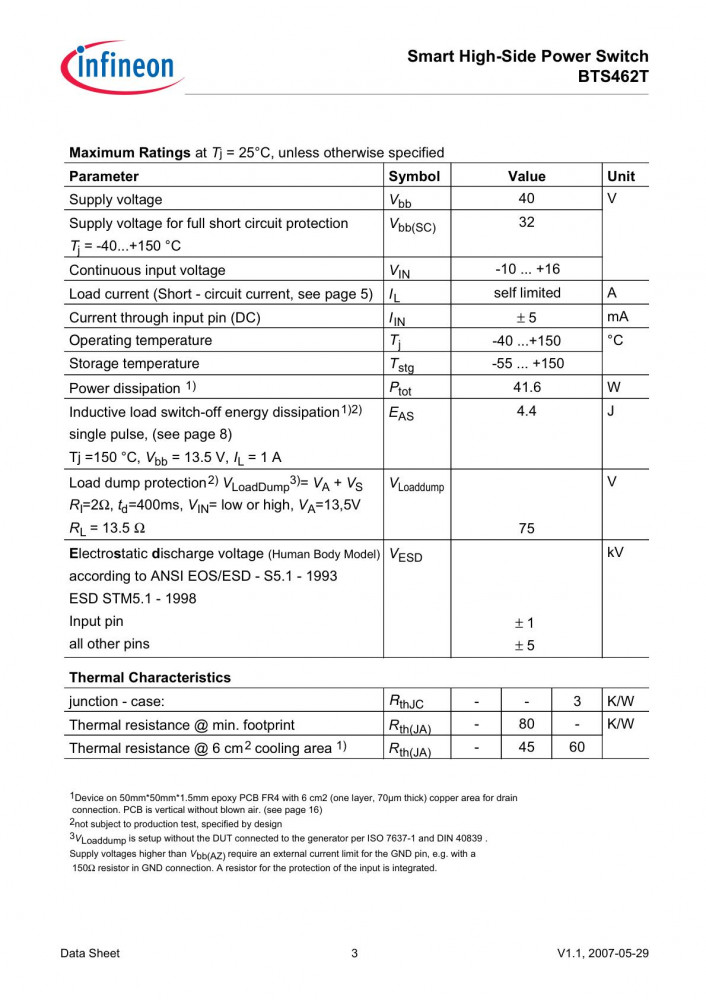 BTS462TATMA1 datasheet page 3