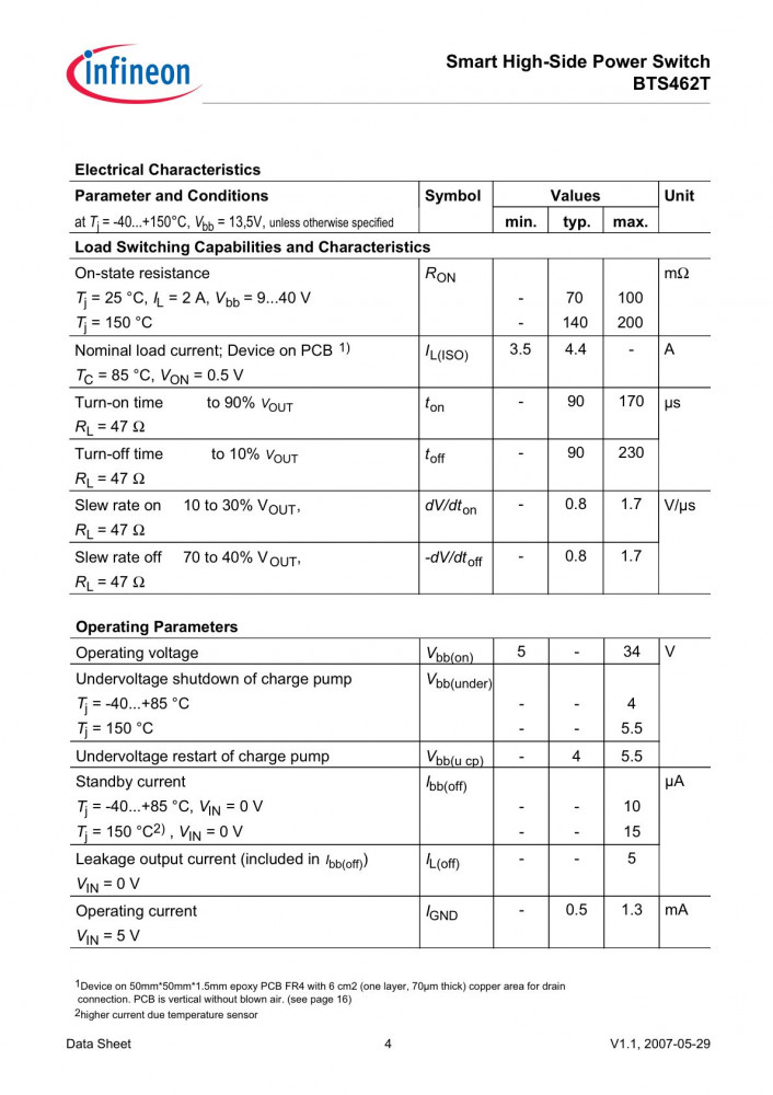 BTS462TATMA1 datasheet page 4