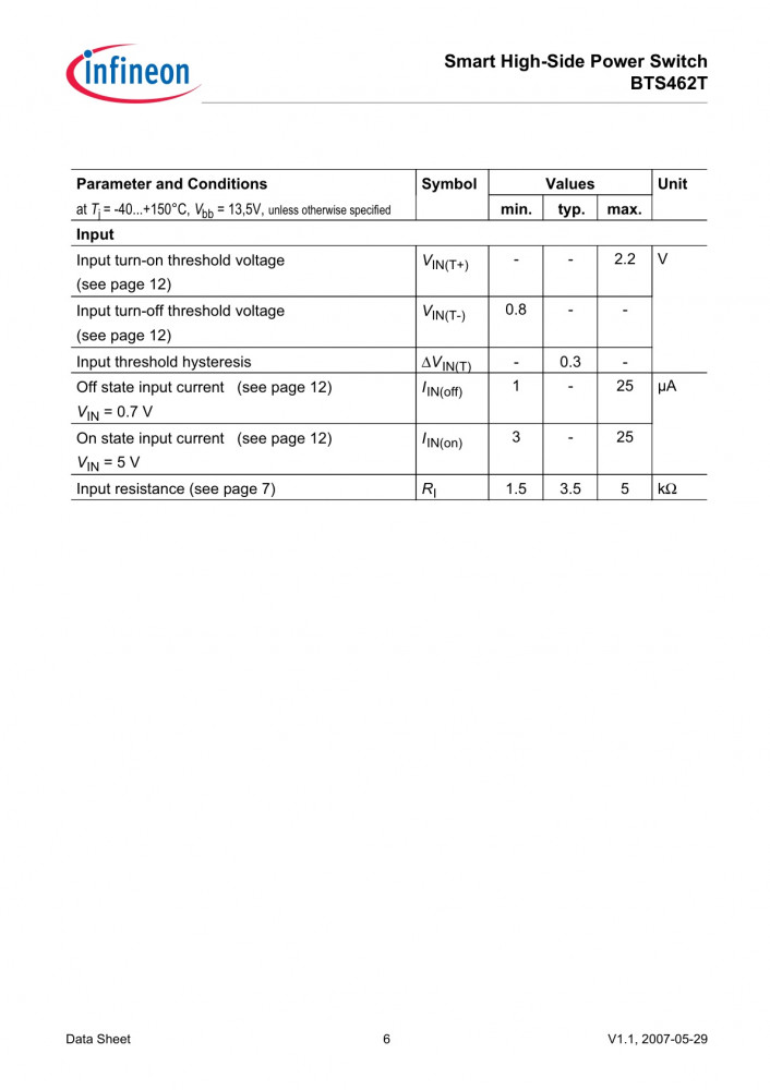BTS462TATMA1 datasheet page 6