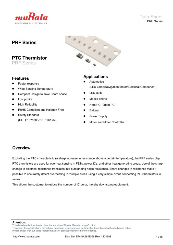 Murata PRF Series datasheet page 1