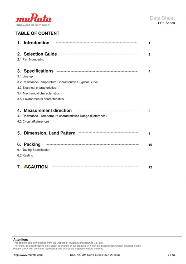 Murata PRF Series datasheet page 2