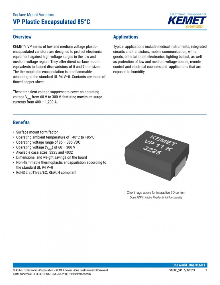 KEMET VP series document page 1