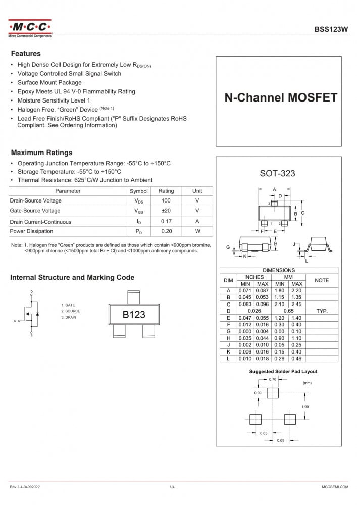 BSS123W-TP datasheet page 1