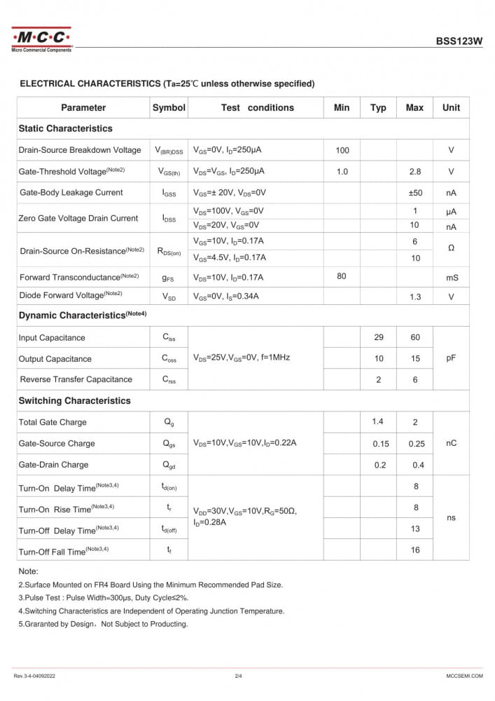 BSS123W-TP datasheet page 2