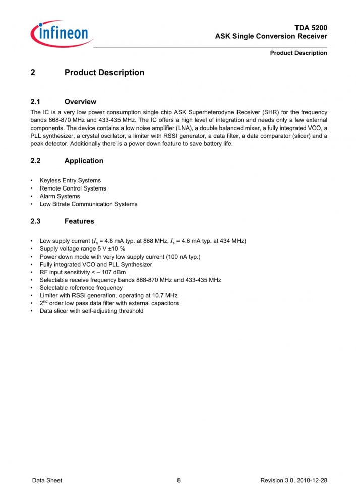 TDA5200 datasheet page 8
