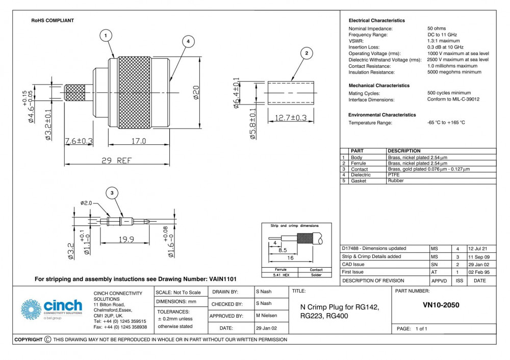 CINCH VN10-2050 technical drawing preview