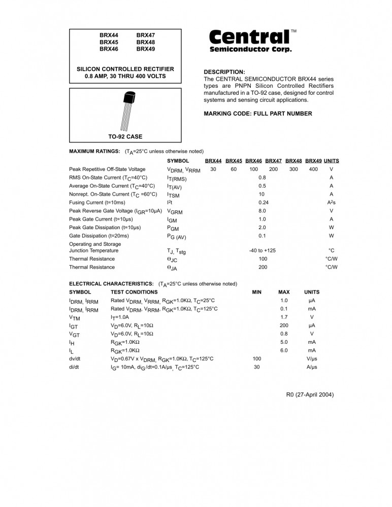 BRX45 PBFREE datasheet page 1