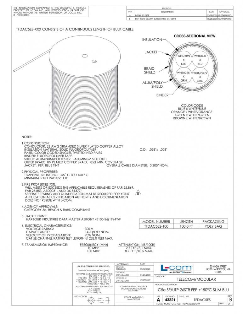 TFDAC5ES-100 technical drawing and cross-sectional view