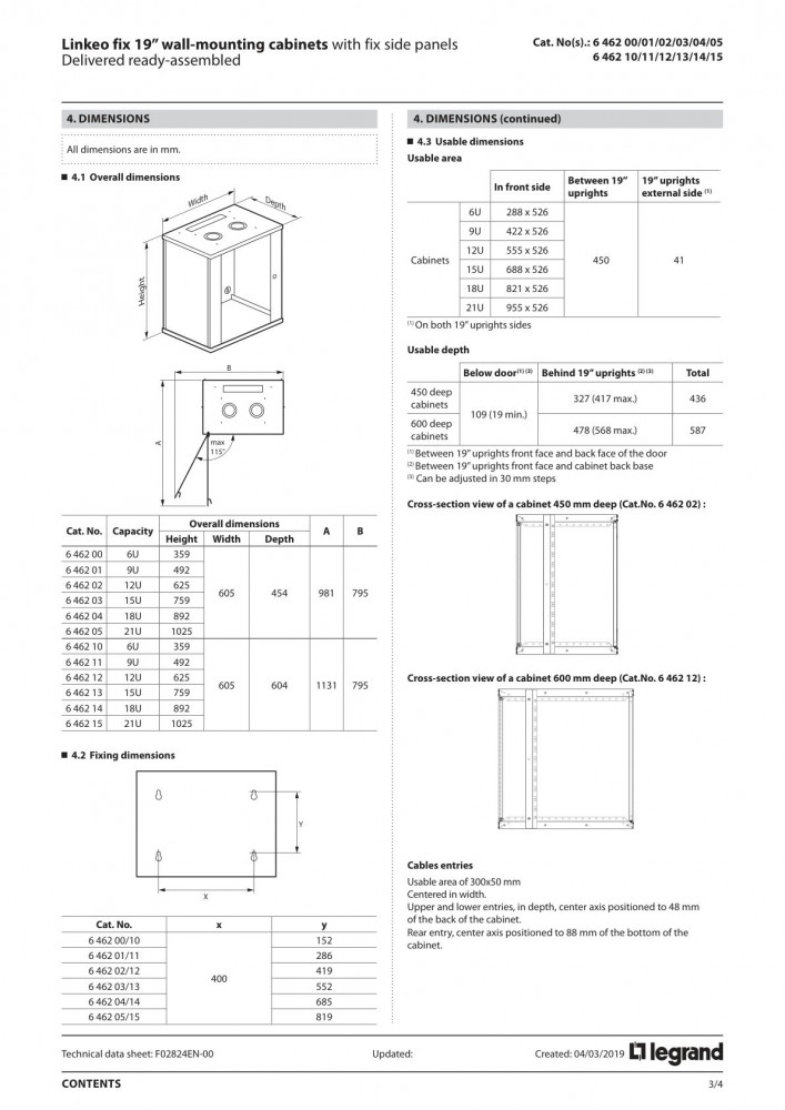 Legrand Linkeo cabinet technical document, page 3