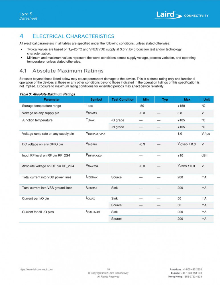 Laird Lyra S datasheet page 10