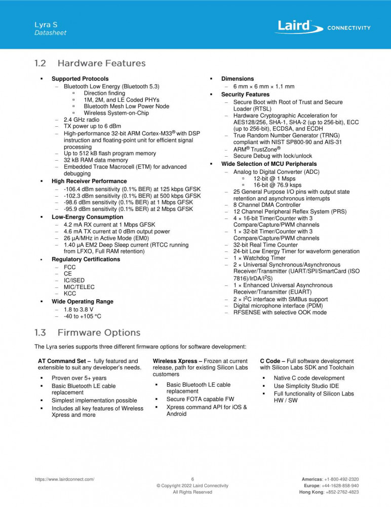 Laird Lyra S datasheet page 6
