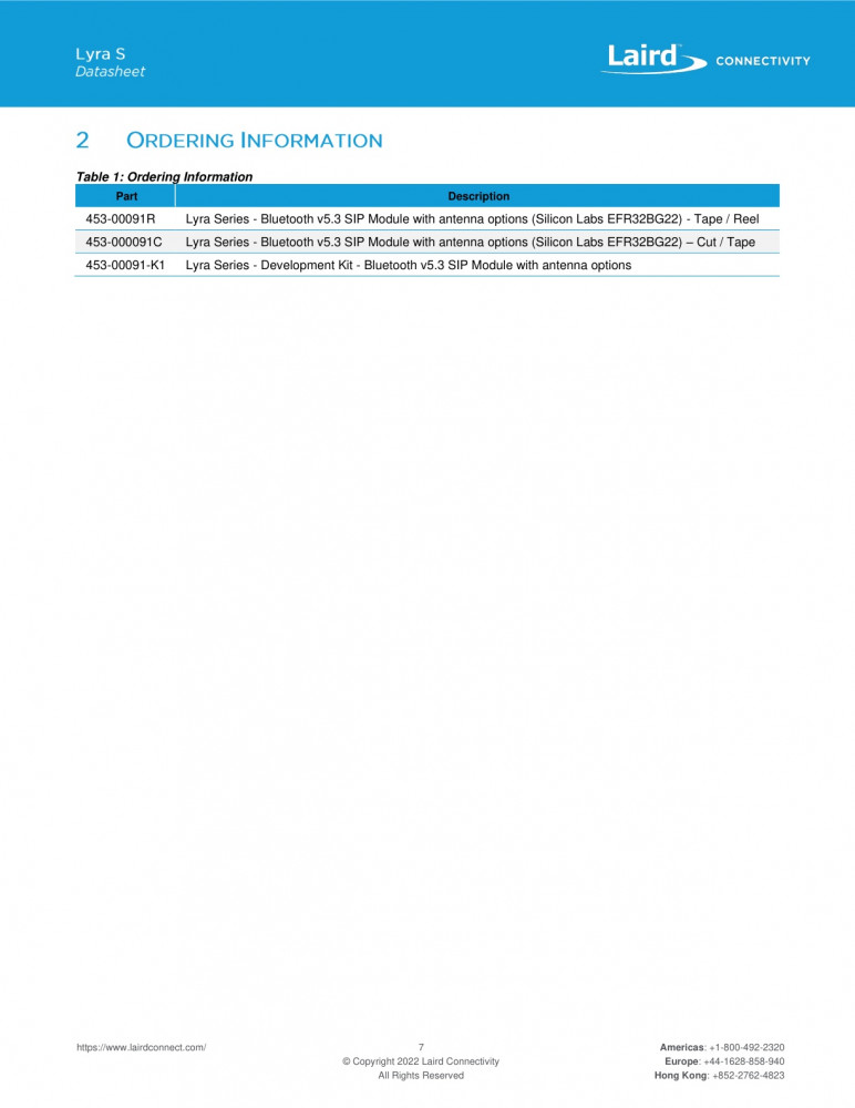 Laird Lyra S datasheet page 7