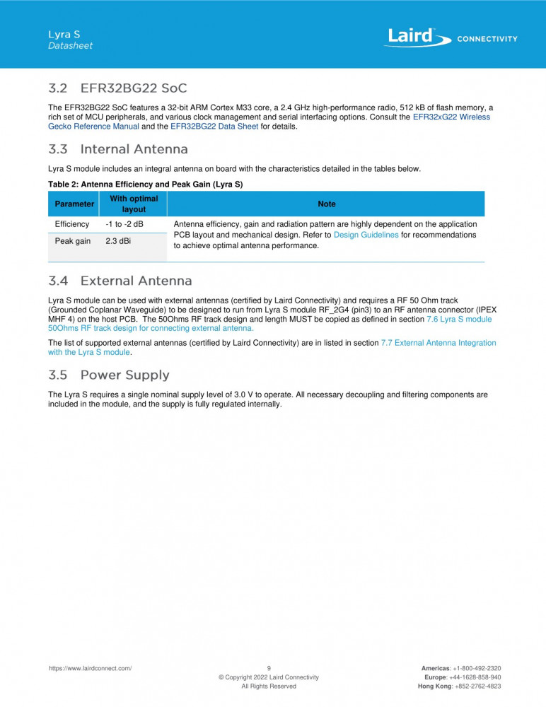 Laird Lyra S datasheet page 9