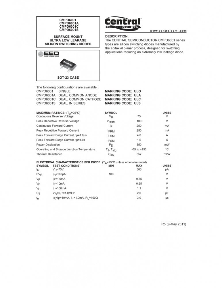 CMPD6001 series electrical specifications