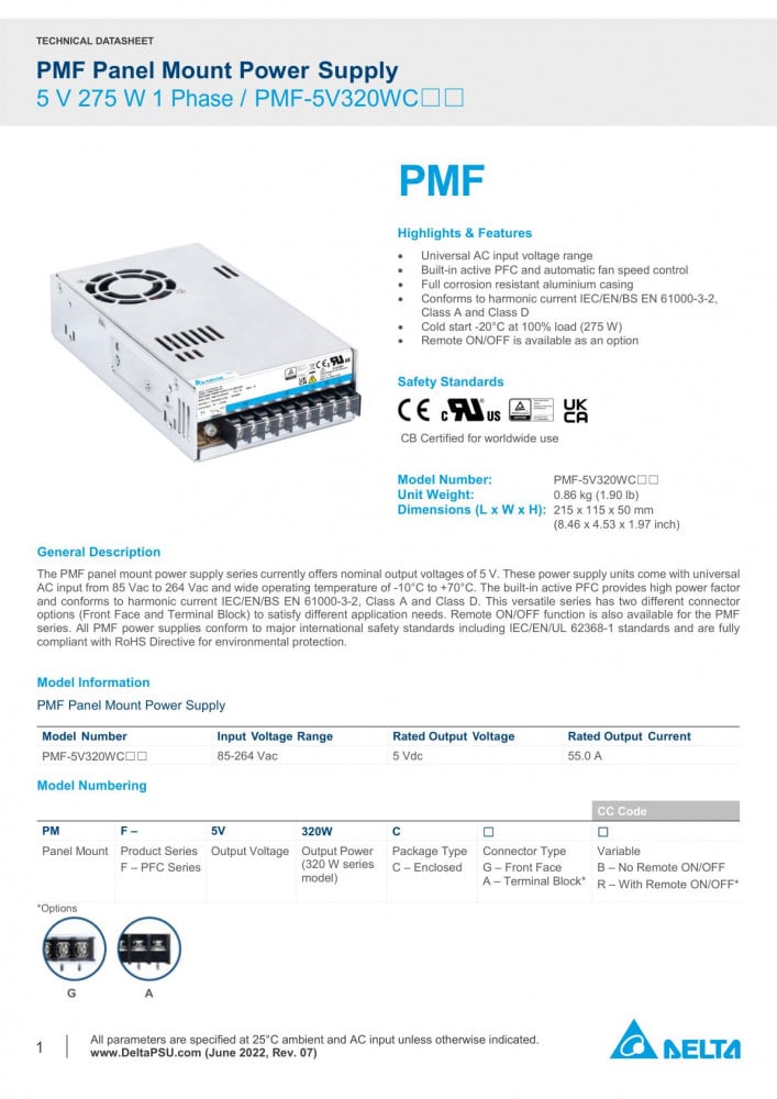 DELTA PMF-5V320WCAR datasheet page 1