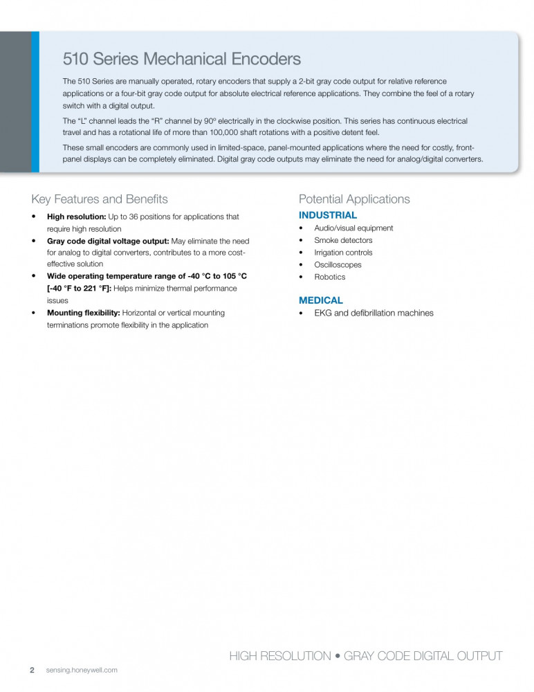 Honeywell 510 Series mechanical encoder document page 2