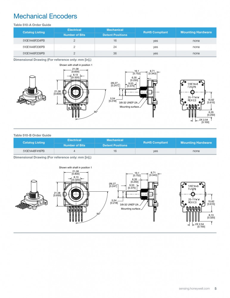 Honeywell 510 Series mechanical encoder document page 5