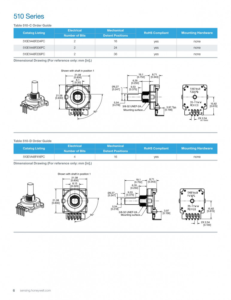 Honeywell 510 Series mechanical encoder document page 6