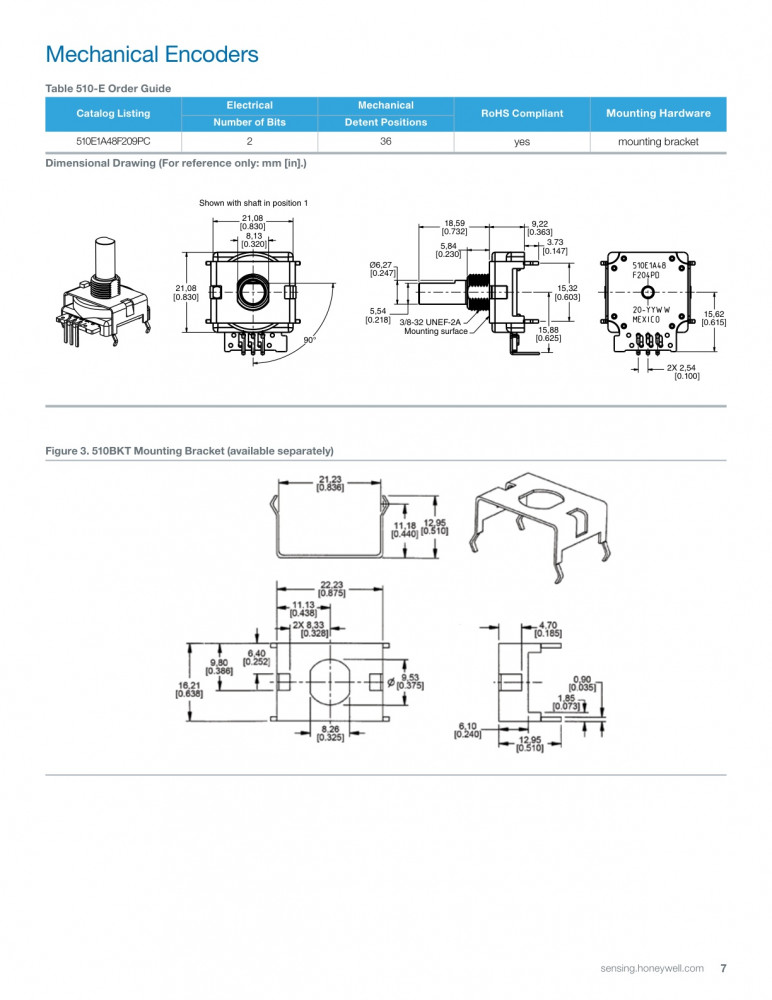 Honeywell 510 Series mechanical encoder document page 7