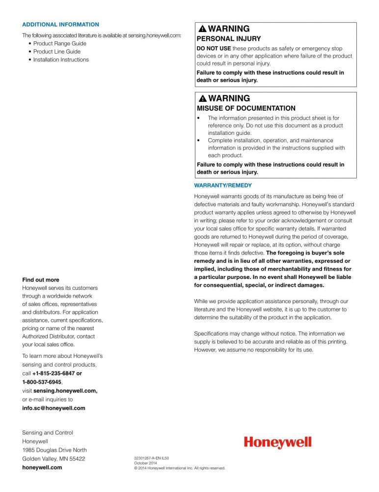 Honeywell 510 Series mechanical encoder document page 8