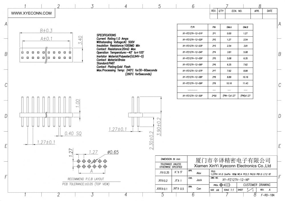XY-PZ127V-12-14P technical drawing preview