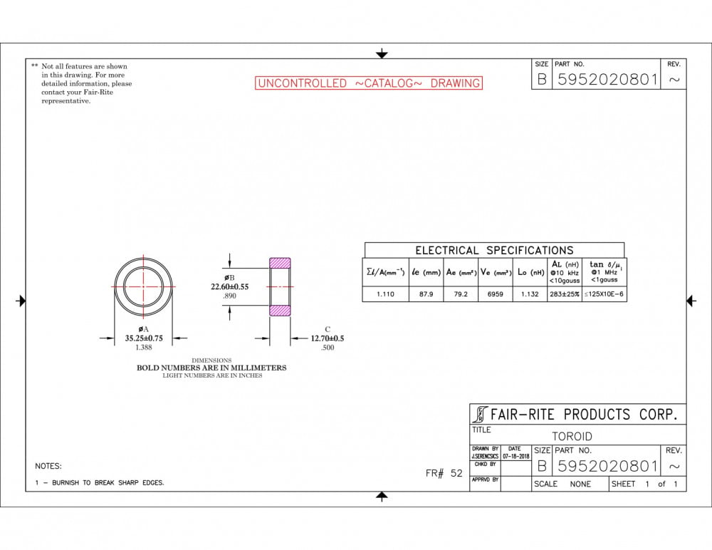 Fair-Rite 5952020801 SIZEB technical drawing