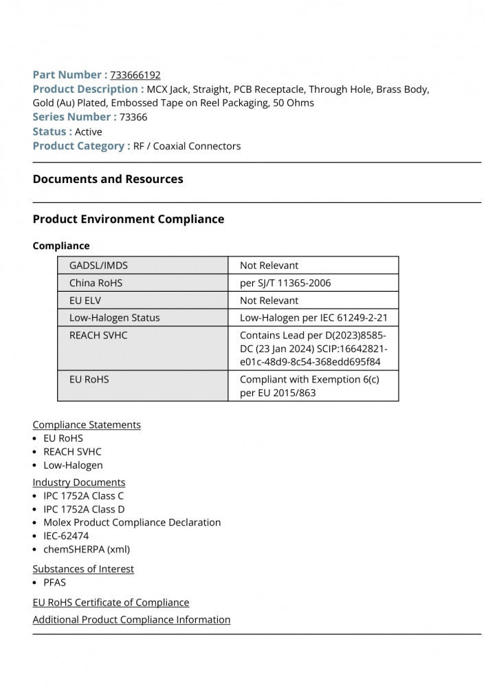Technical document image 1 for MOLEX 733666192
