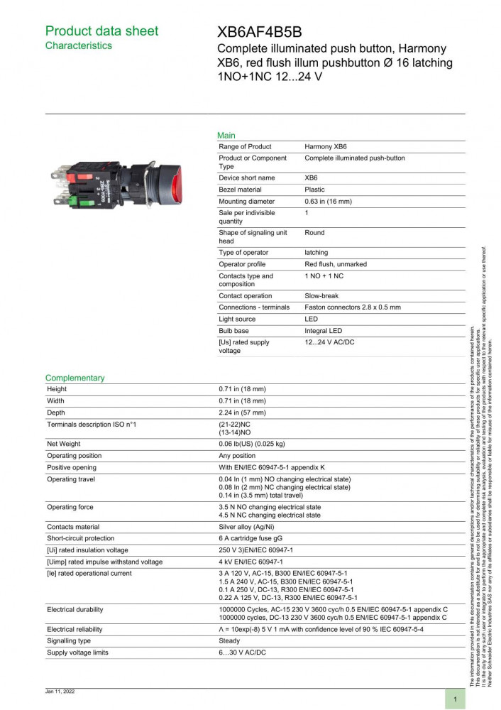 XB6AF4B5B technical document page 1