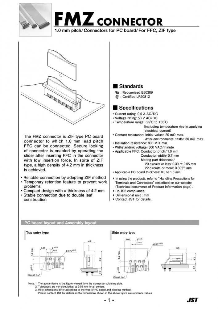 JST 16FMZ-BT(LF)(SN) technical drawing page 1