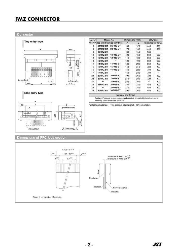 JST 16FMZ-BT(LF)(SN) technical drawing page 2