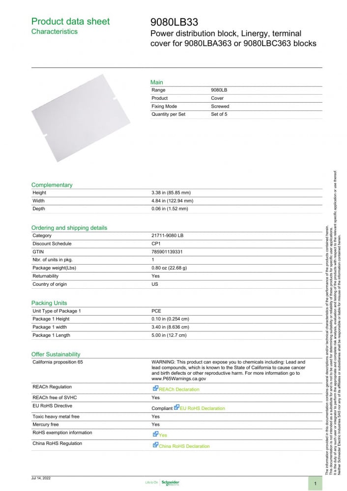 9080LB33 technical document page 1