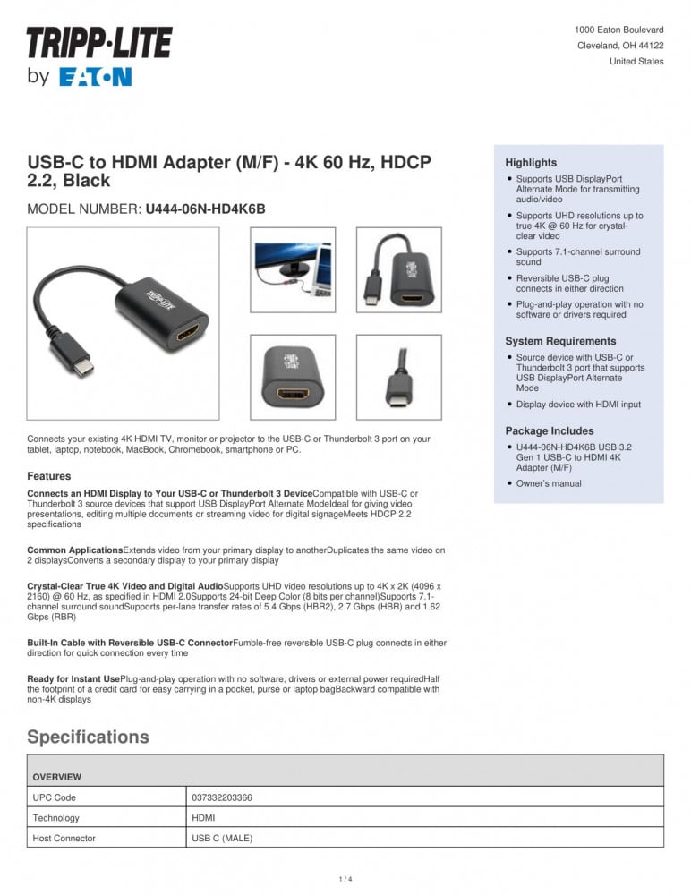 U444-06N-HD4K6B technical document page 1