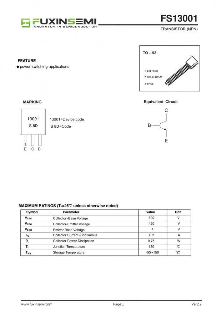 FS13001 datasheet page 1