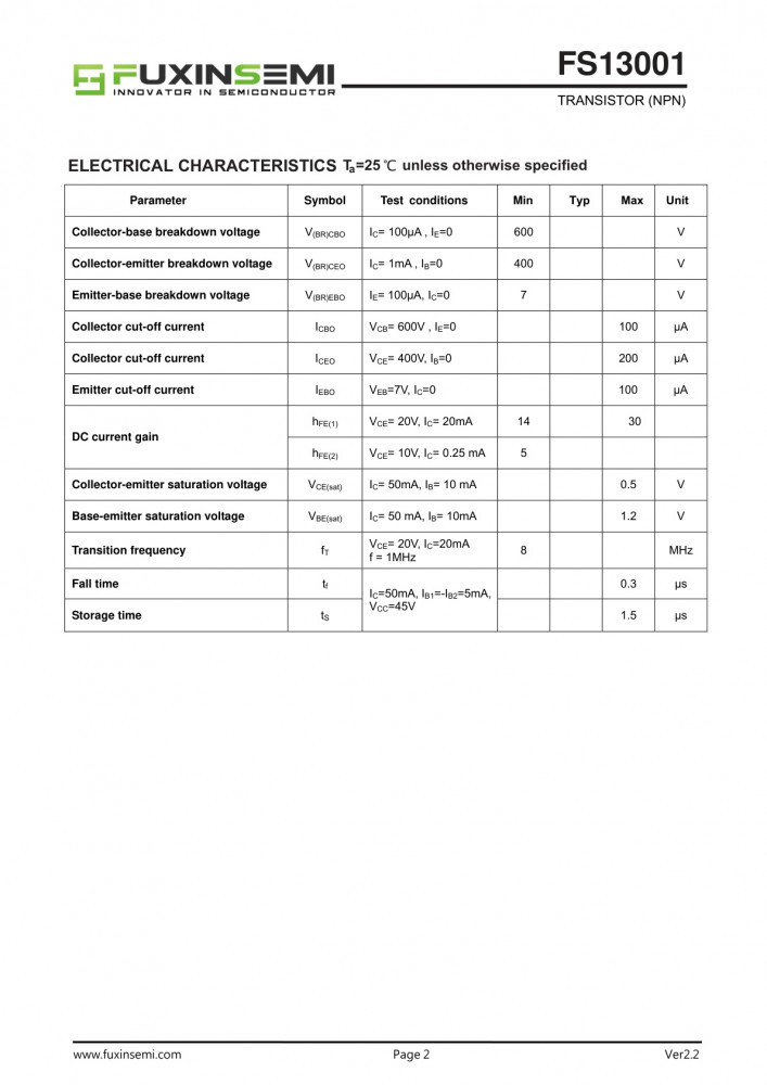 FS13001 datasheet page 2
