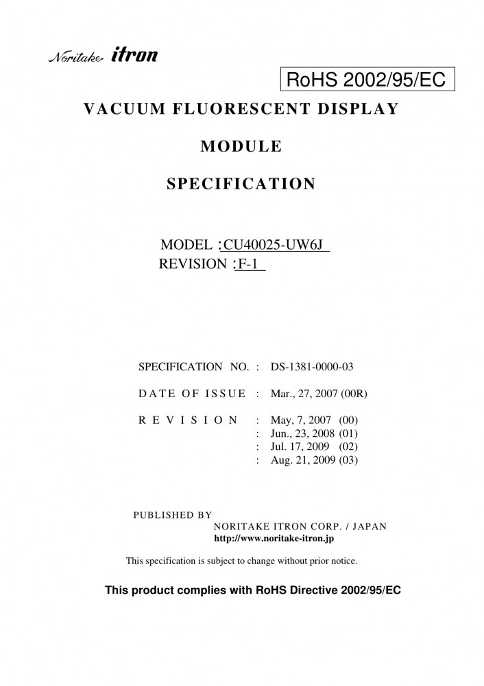 CU40025-UW6J specification page 1