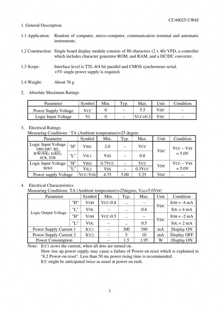 CU40025-UW6J specification page 2