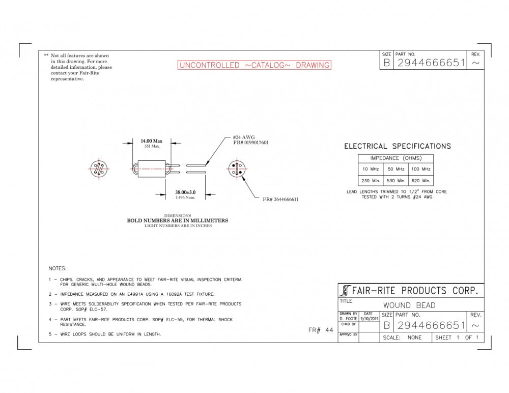Fair-Rite 2944666651 technical drawing page