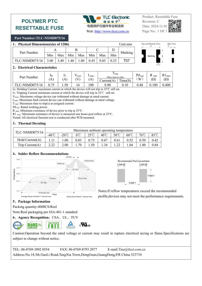 TLC-NSMD075/16 technical datasheet page