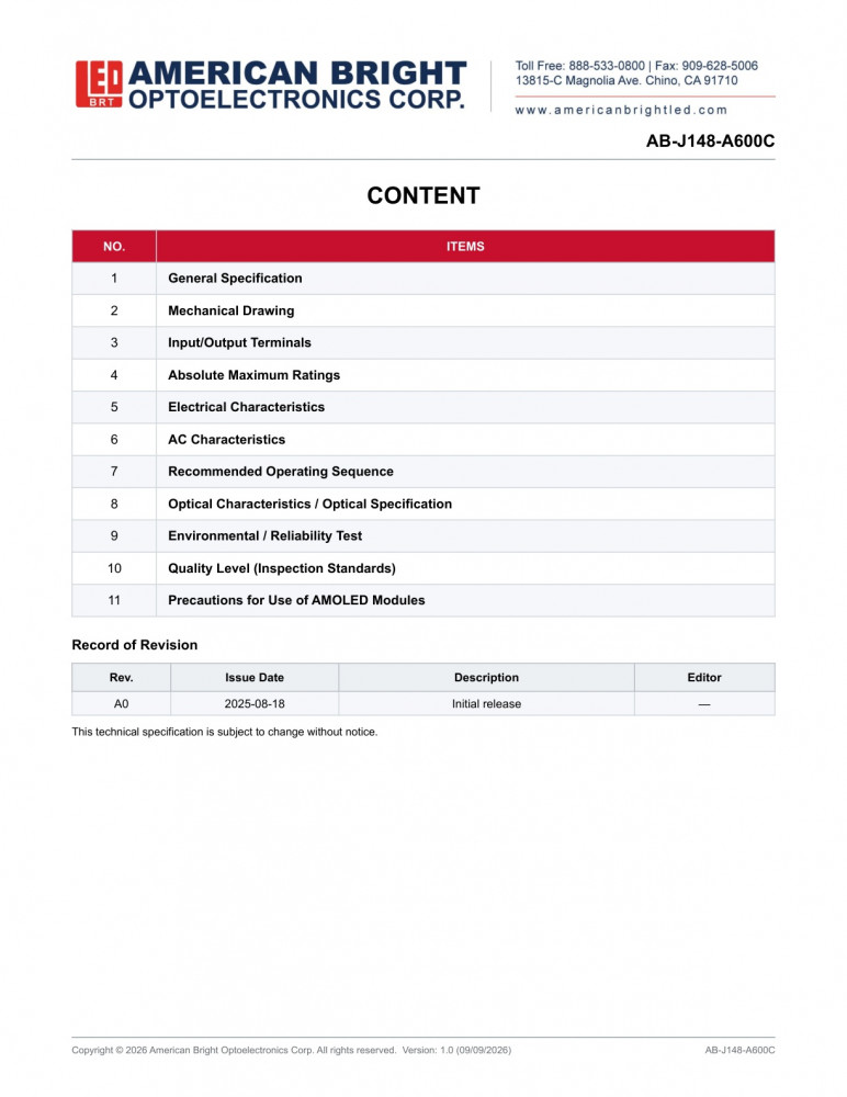 AB-J148-A600C datasheet page 1