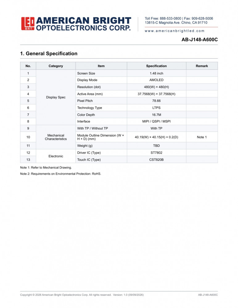 AB-J148-A600C datasheet page 2