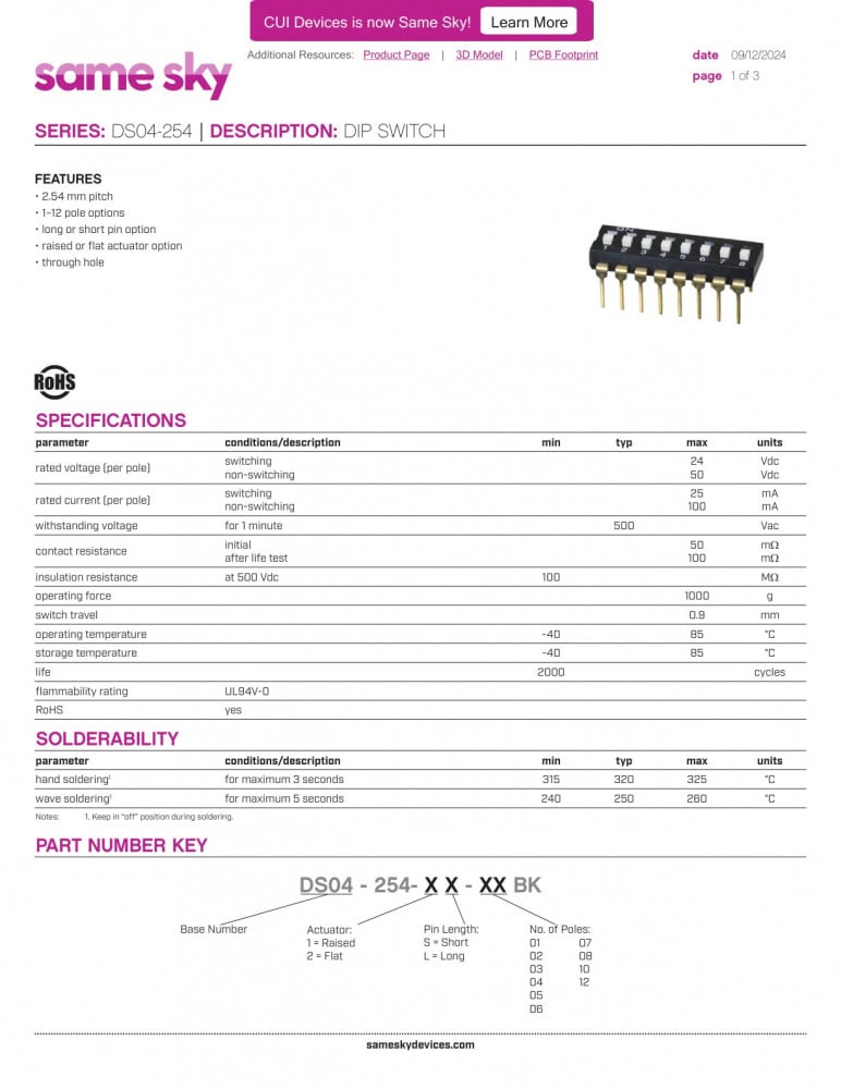 DS04 series feature and specification page