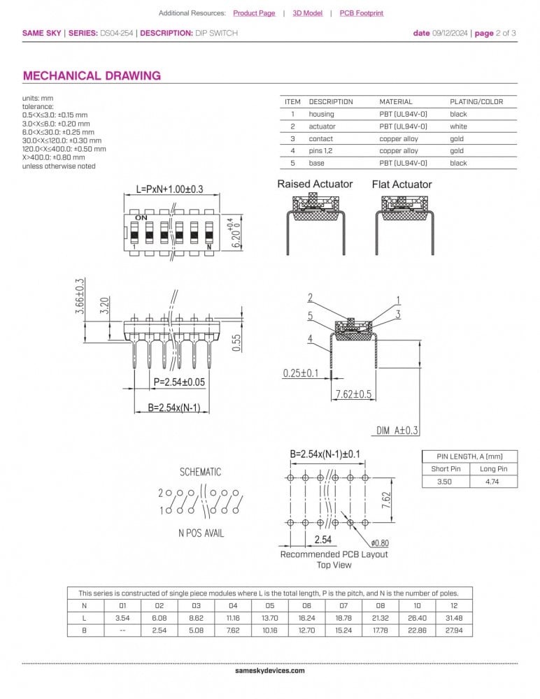 DS04 series part number and mechanical drawing