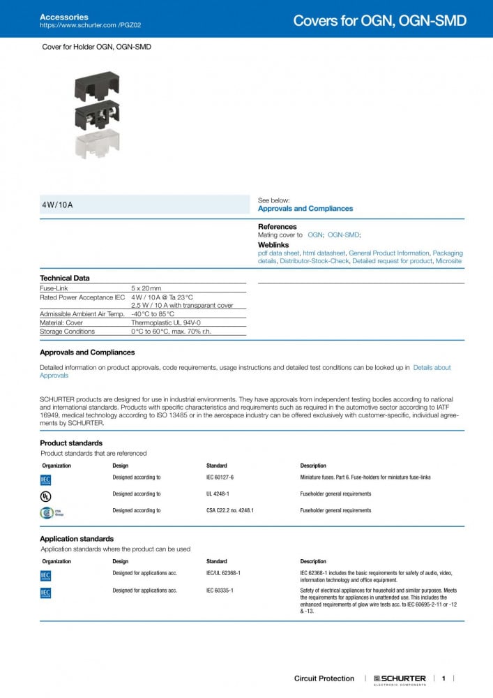 SCHURTER 0853.0575 technical document page 1