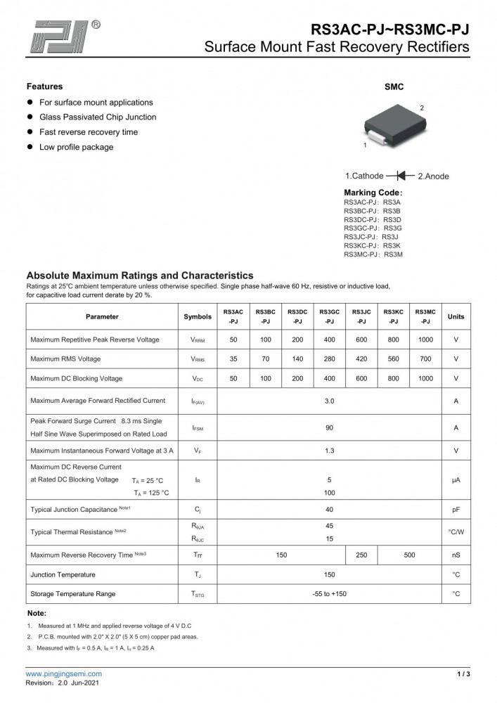 PJSEMI RS3KC-PJ datasheet page 1