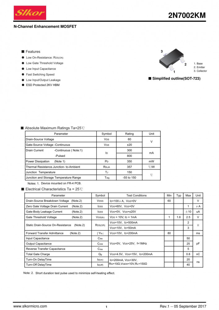 2N7002KM datasheet page 1