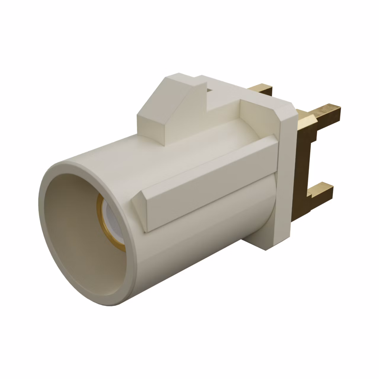 FAKRA Jack, Straight, PCB Receptacle, Through Hole, Brass Body, Gold (Au) Plated, Keying Code I, Beige, 50 Ohms for sale