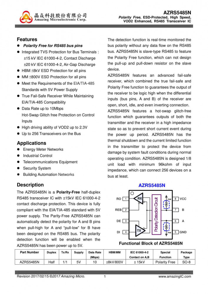AZRS5485N datasheet page 1