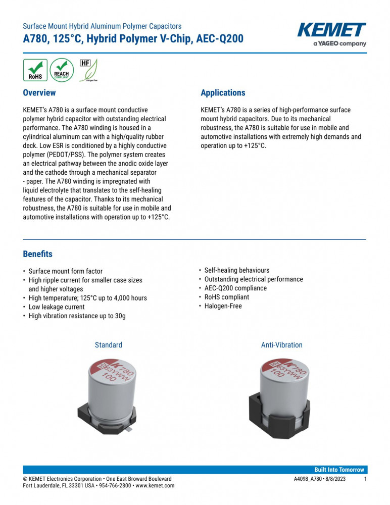 KEMET A780 datasheet page 1