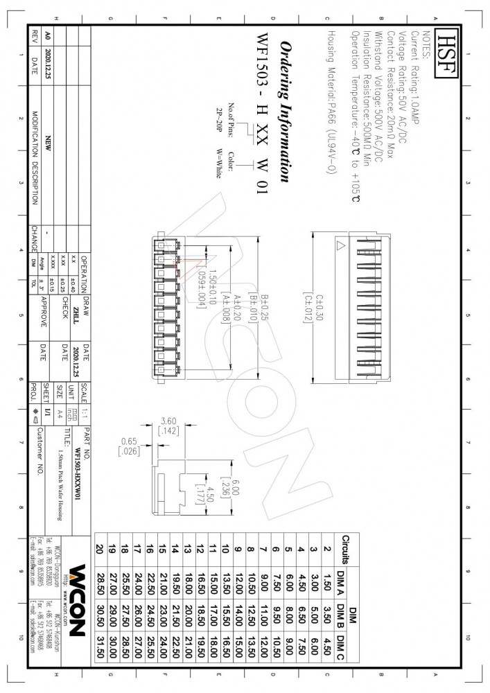 Wcon WF1503-HXXW01 technical document preview